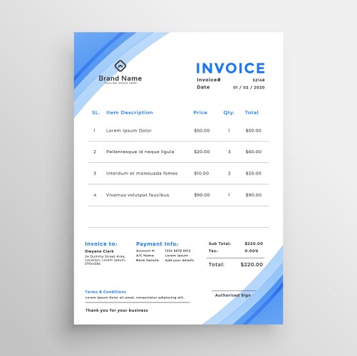 Elegant blue business invoice template Royalty Free Vector