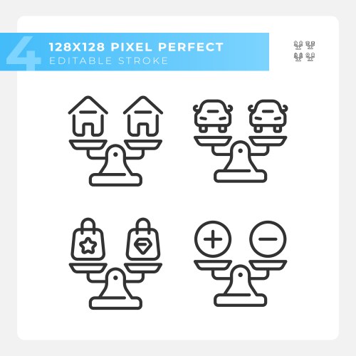 Editable black comparisons line icons set Vector Image