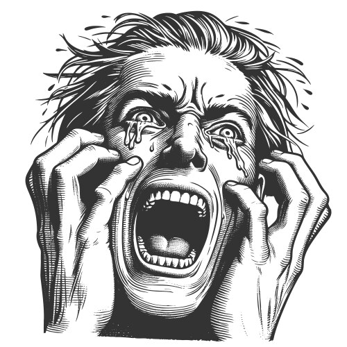 Dramatic crying man engraving Royalty Free Vector Image