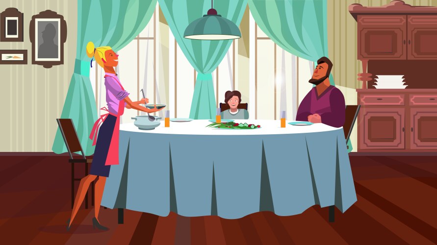 Family Eating Dinner at Table Cartoon Vector Images (over 1,700)
