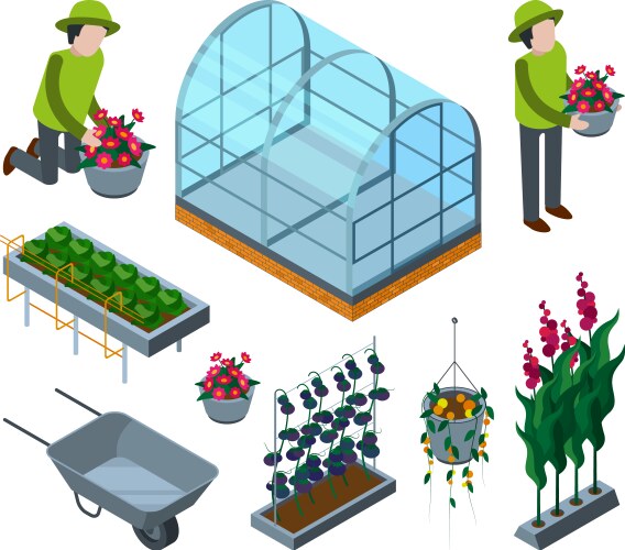 Isometric agricultural equipment farm tractors Vector Image