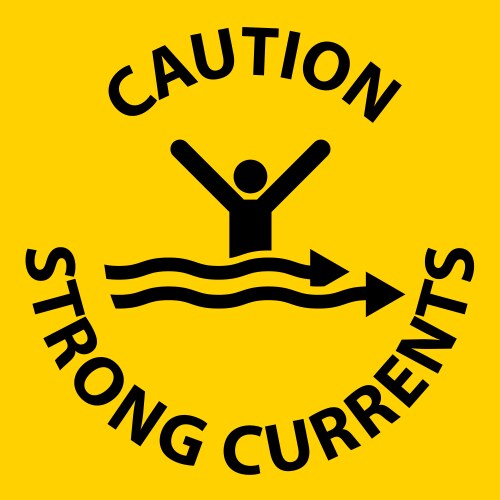 Water safety sign attention - strong currents Vector Image