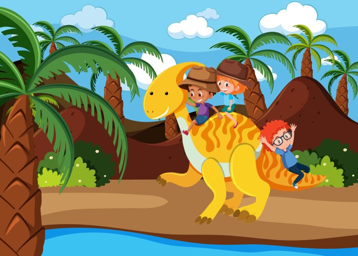 A girl riding dinosaur Royalty Free Vector Image