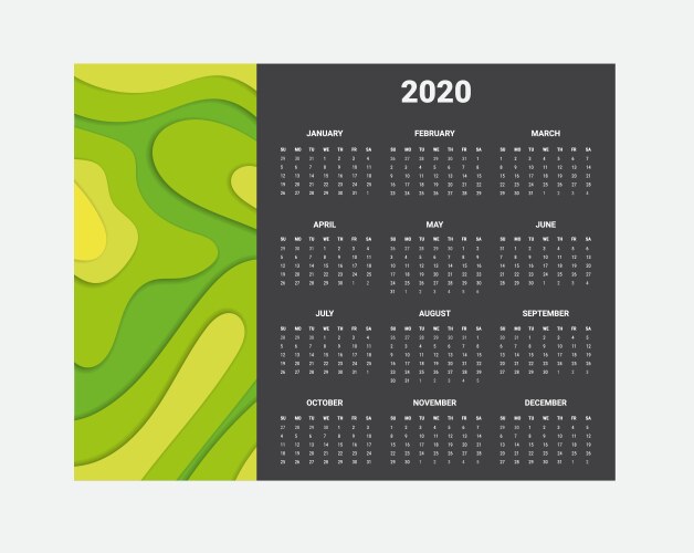 2020 calendar - template mock up Royalty Free Vector Image