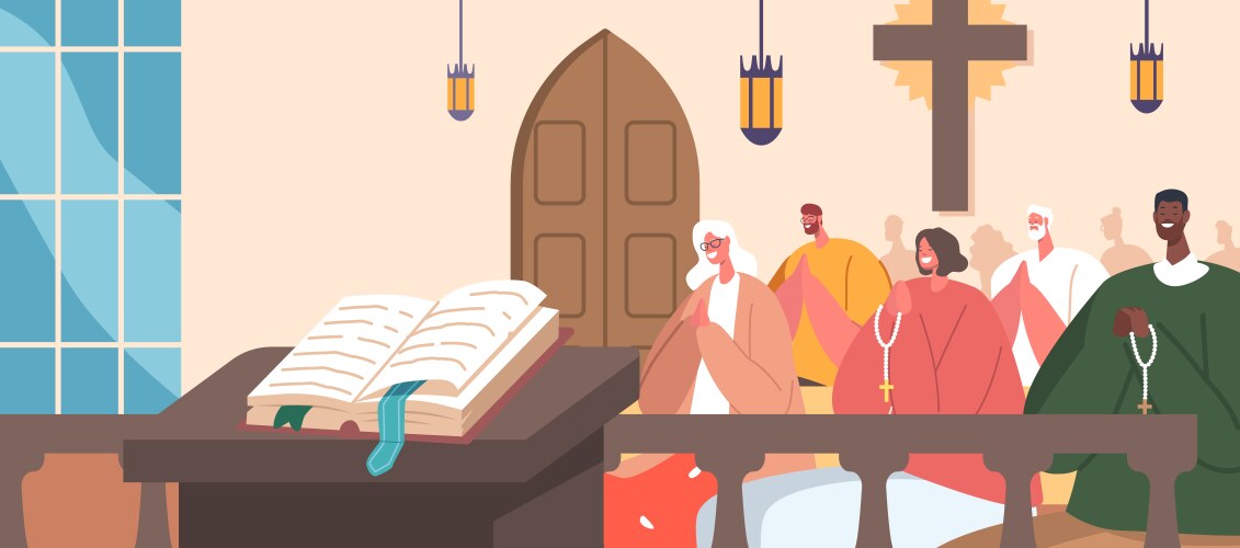 Cartoon banners with catholic church people Vector Image