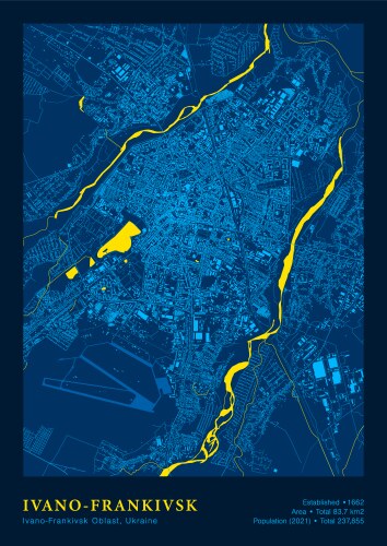 Uzhhorod map poster highly detailed Royalty Free Vector
