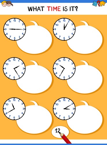 Clock face cartoon educational worksheet Vector Image