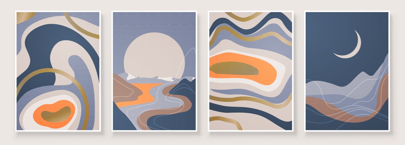 Abstract landscape composition art with sun Vector Image