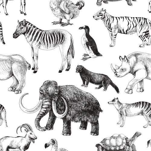 Set of hand drawn extinct animals Royalty Free Vector Image