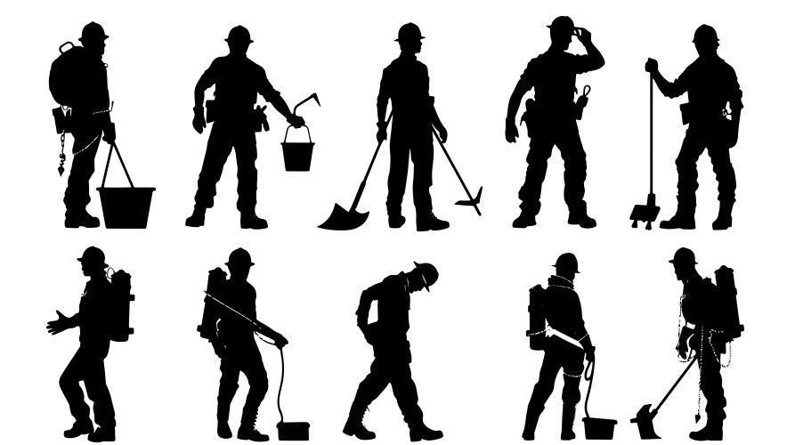 Three construction worker silhouettes Royalty Free Vector