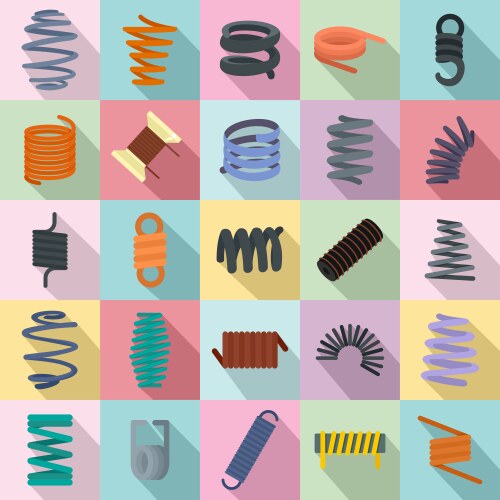 Coil spring cable icons set simple style Vector Image