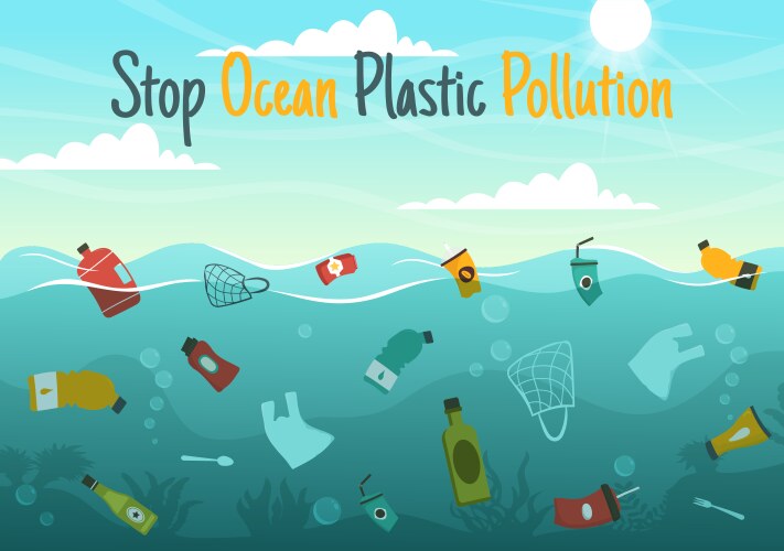 Stop ocean plastic pollution with trash under Vector Image