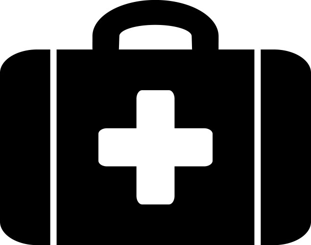 Black first aid kit icon showing medical help Vector Image