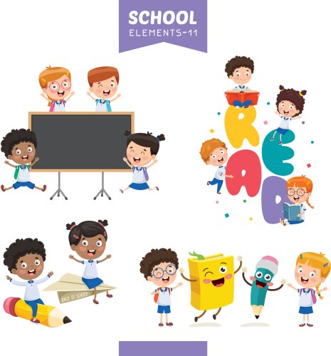 Students playing with book Royalty Free Vector Image