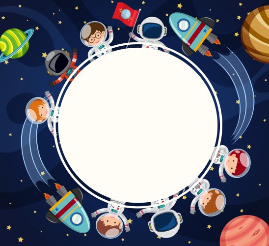 Border template with astronauts in space Vector Image