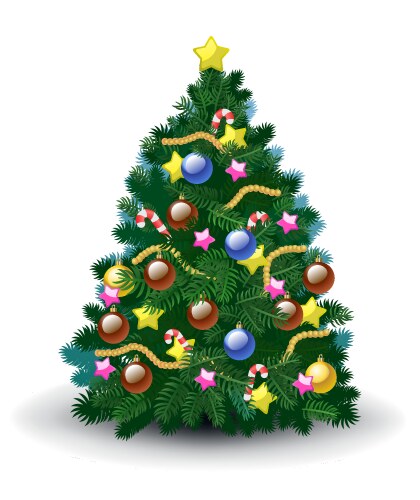 Christmas pine tree with star lights and balls Vector Image