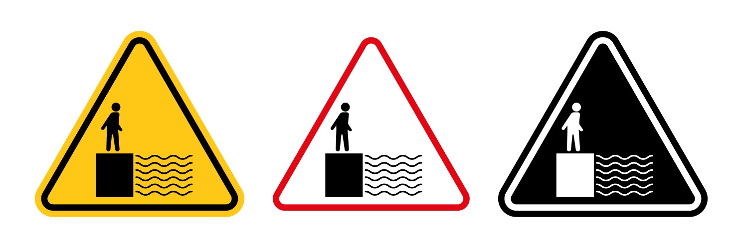 Deep water warning sign icon set alert for areas Vector Image