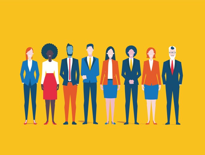 Eight diverse cartoon professionals standing Vector Image