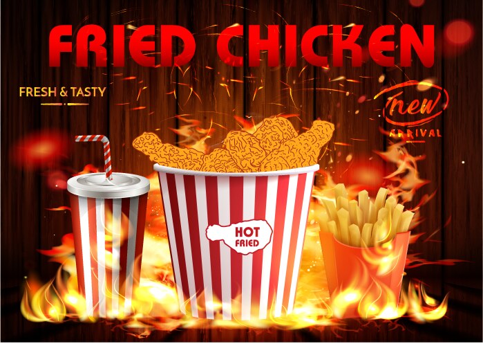 Fried chicken meat fast food menu design elements Vector Image