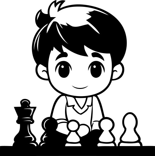 Cartoon boy playing chess Royalty Free Vector Image