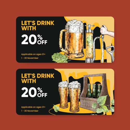 Voucher template with craft beer Royalty Free Vector Image
