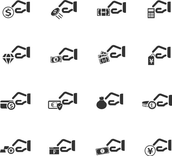 Hand and money icons set Royalty Free Vector Image