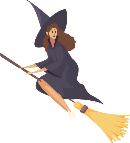 Cute fluffy ferret in the black witch hat flying Vector Image