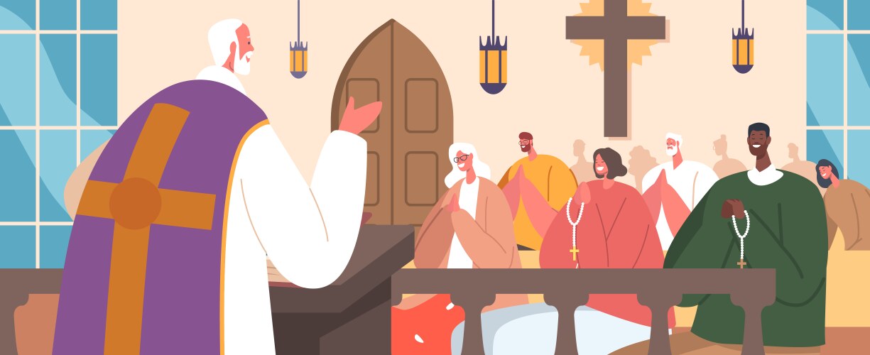 Cartoon banners with catholic church people Vector Image