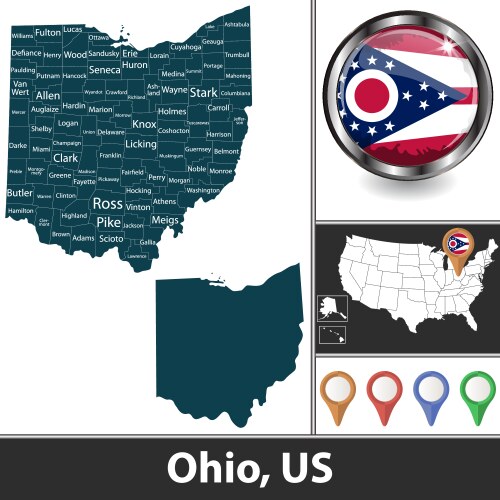 Ohio State Map with Cities and Roads Royalty Free Vector