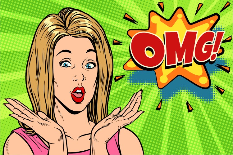 Omg woman screams in phone Royalty Free Vector Image