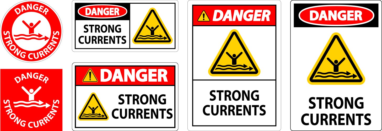 Water safety sign attention - strong currents Vector Image