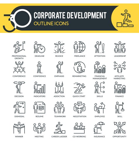 Set of economic development icons simple line art Vector Image