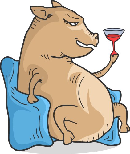 Fat pig working out in yellow tracksuit Royalty Free Vector