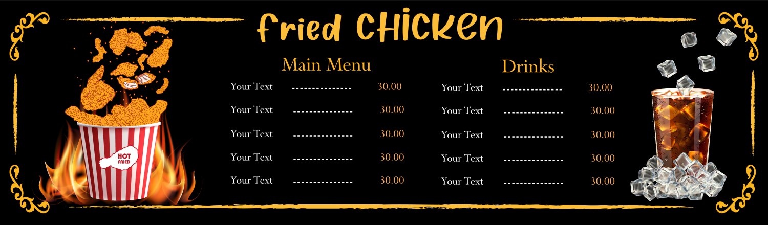 Fried chicken meat fast food menu design elements Vector Image