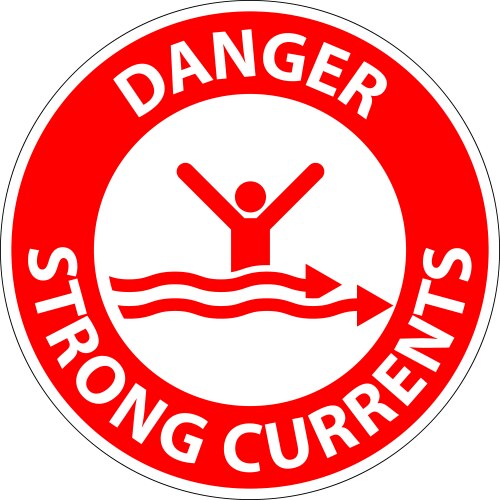 Water safety sign attention - strong currents Vector Image