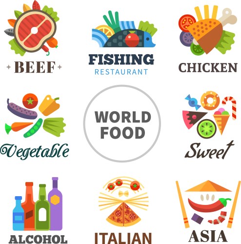 World food set Royalty Free Vector Image - VectorStock