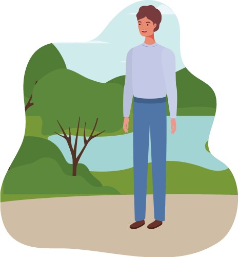 Young man standing with landscape background Vector Image