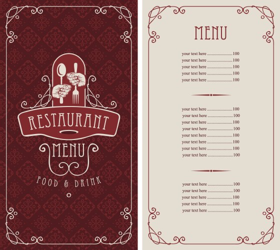 Restaurant menu with price list fork and spoon Vector Image