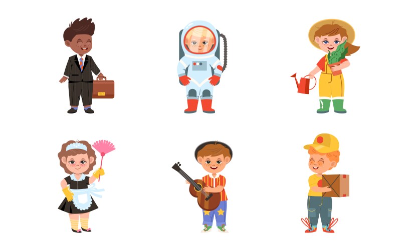 Cheerful children depicting different professions Vector Image