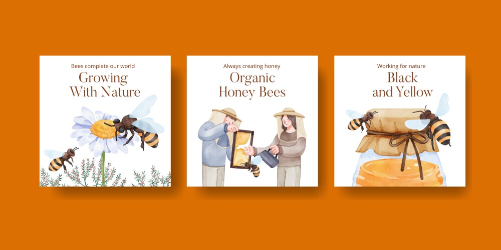 Banner template with honey bee conceptwatercolor Vector Image