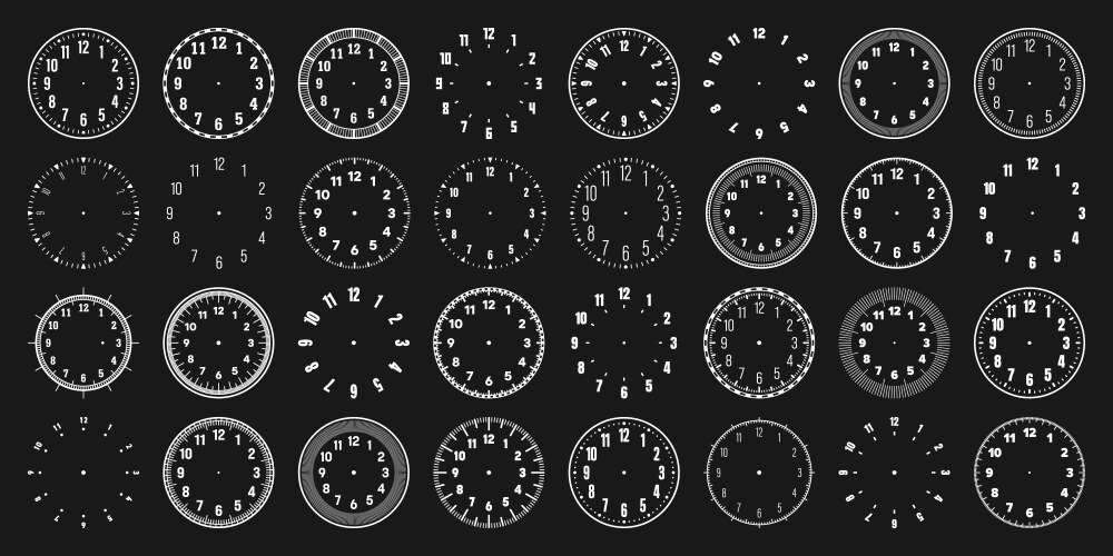 Mechanical clock faces with arabic numerals bezel Vector Image