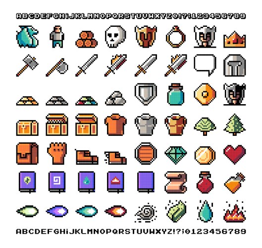 Pixel game elements graphic 8bits arcade games Vector Image