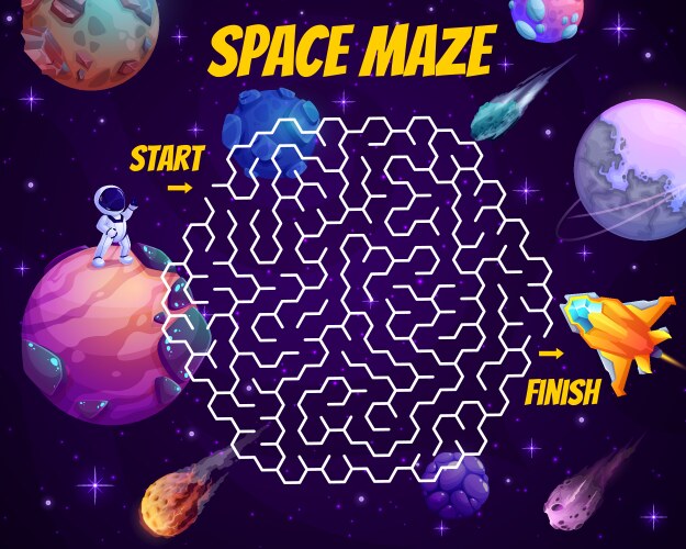 Kids boardgame with spaceships and planets riddle Vector Image