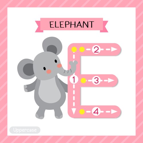 Letter e lowercase tracing standing elephant Vector Image