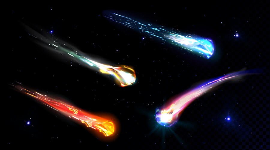 Realistic detailed 3d meteorites comets different Vector Image