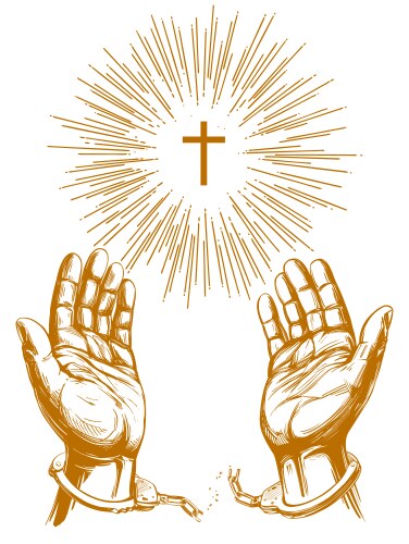 Outline drawing catholic cross with rays Vector Image