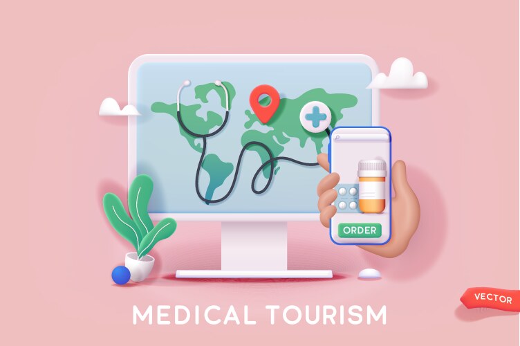 Medical tourism banner with realistic 3d detailed Vector Image