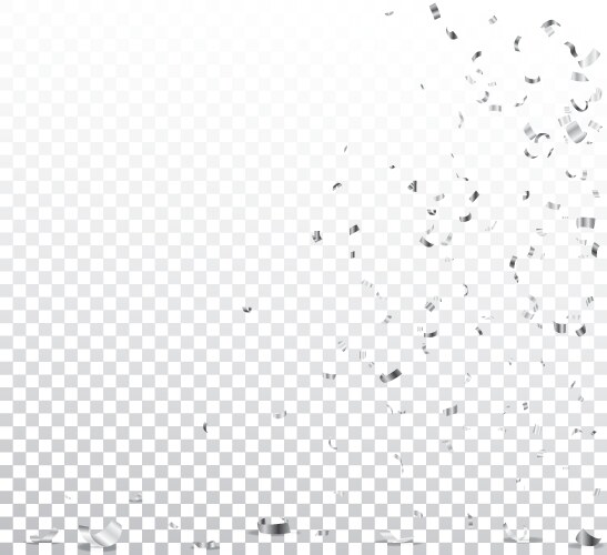 Silver confetti and ribbon isolated on transparent