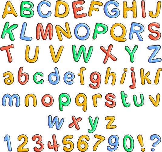 Cartoon bubble font letters with glint Royalty Free Vector