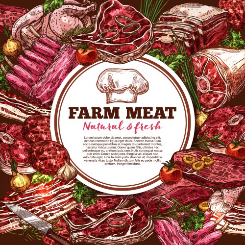 Background template with grilled meat and veggies Vector Image